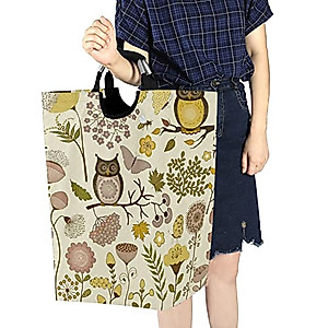 Kigai Owls Flowers Laundry Basket Large Collapsible Waterproof Laundry Hamper with Handles Portable Storage Basket Dirty Clothes Toys Organizer for College Dorms, Nursery, Bathroom