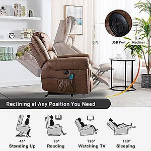 Phoenix Home Power Lift Chair for Elderly, Leather Electric Living Room Recliner, Brown