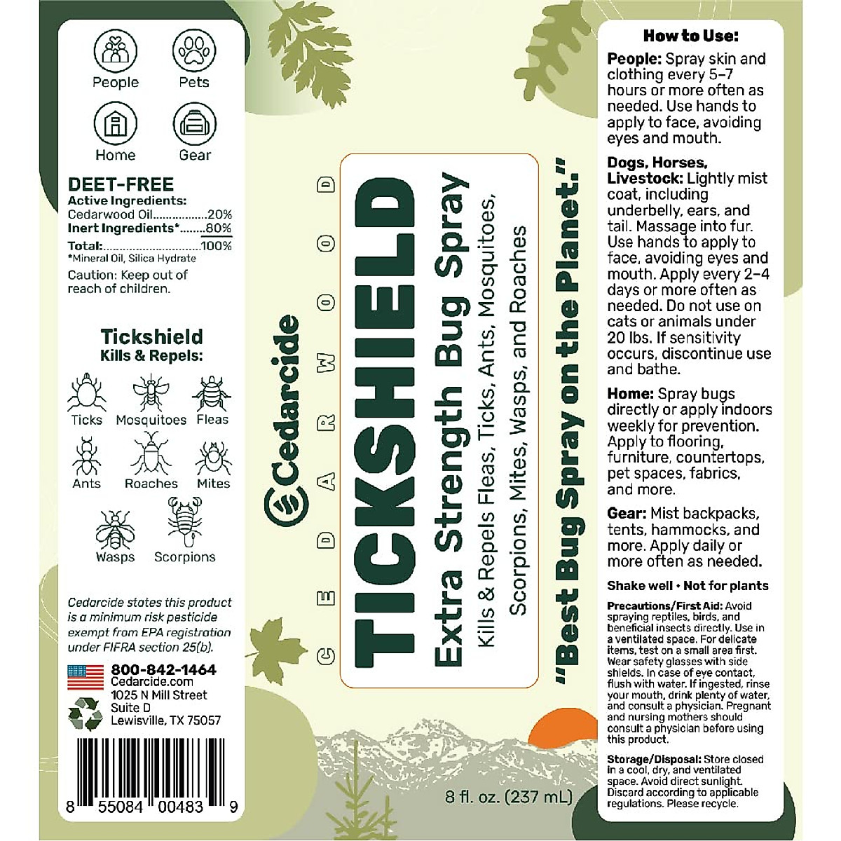 Cedarcide Extra-Strength Tickshield Kit | Deep Woods Cedar Oil Spray Kills & Repels Ticks, Fleas, Chiggers and Mosquitoes | Safe for People & Pets | Natural Essential Oils | Medium