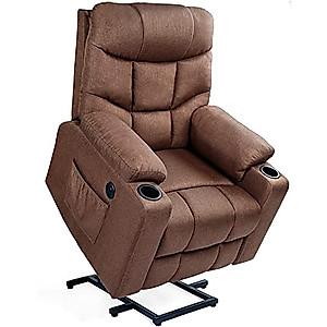 Esright Power Lift Chair Electric Recliner for Elderly Heated Vibration Massage Fabric Sofa Motorized Living Room Chair with Side Pocket and Cup Holders, USB Charge Port&Massage Remote Control, Brown