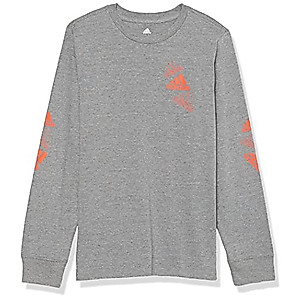 adidas Boys' Long Sleeve Sports Dude Tee, Charcoal Grey Heather, Large (14/16)