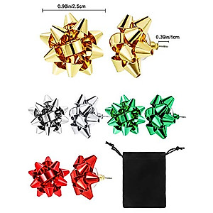 Christmas Bow Earrings Xmas Present Bow Earrings Christmas Stud Earrings for Women Favors (8 Pairs)