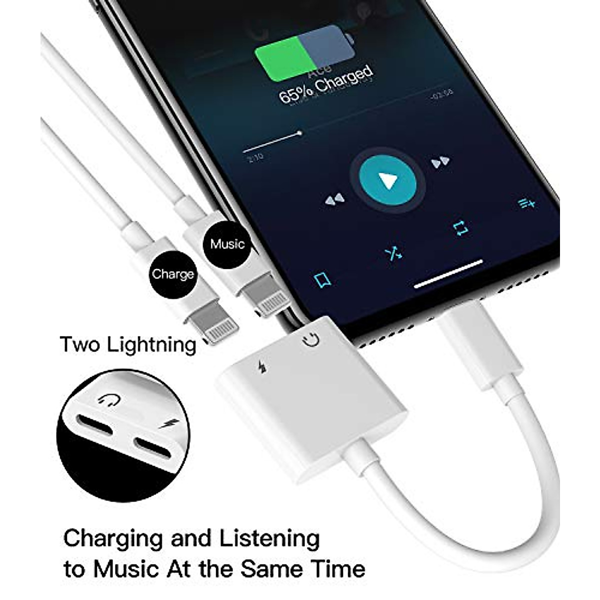 Headphone Adapter Lightning to Audio Jack and Charger Extender Earphone Charging Splitter Compatible with iPhone 11 12Mini pro max xs xr x se2 7 8plus for ipad air Cable Converter Apple MFI Certified