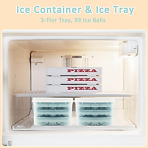 YSBYWSYR Round Ice Cube Trays, Upgraded Ice Trays for Freezer with Lid and Bin, Small Circle Ice Cube Mold Tray Making 99PCS x 1.0IN Sphere Ice Chilling Cocktail Whiskey (3 Trays 1 Ice Bin & Scoop)