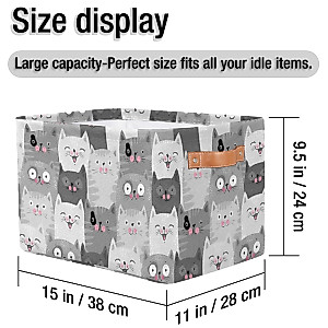 TropicalLife Foldable Storage Baskets, Cats Cube Organizer Bins with Dual Handles Nursery Closet Shelf Storage Box for Clothing, Books, Cosmetic, Toys, 15"x11"x9.5", Set of 2