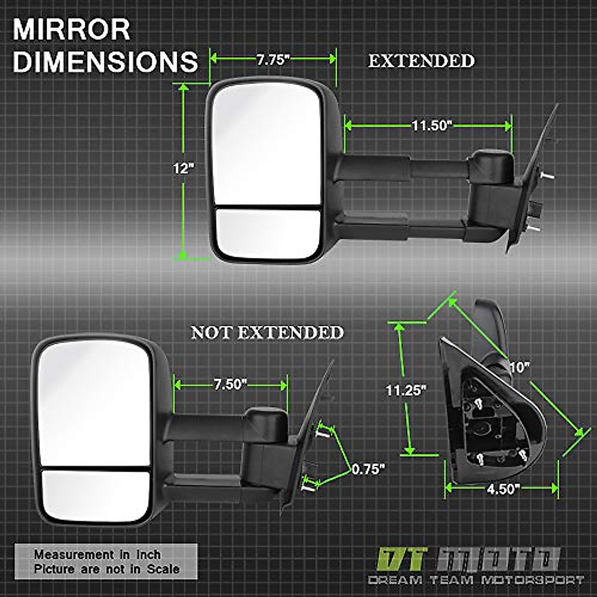 Acanii - Manual Non Heat Towing Telescoping Side Mirrors For Driver + Passenger 07-14 Suburban Silverado Avalanche Tahoe