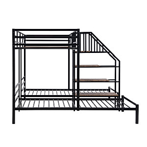 Harper & Bright Designs Triple Bunk Beds with Stairs, Metal Twin Over Twin & Twin Bunk Beds with Storage Shelves,3 Bed Bunk Beds for Kids, Girls, Boys,Teens,Black