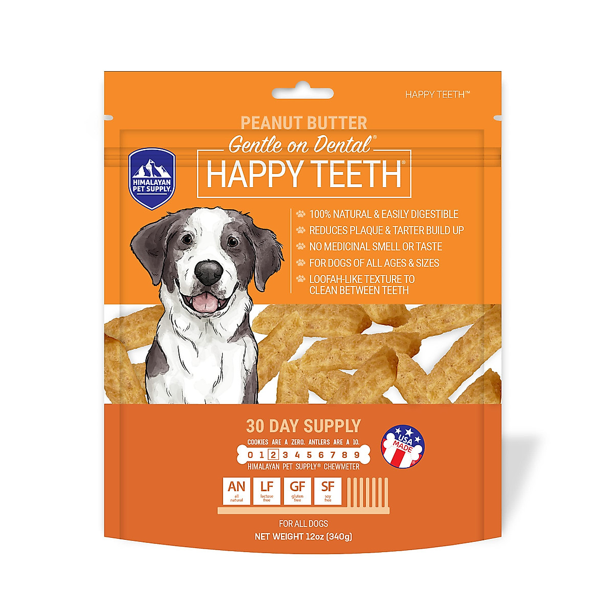 Himalayan Dog Chew Happy Teeth Peanut Butter Dental Chews - Dog Teeth Cleaning, Dental Treats for Dogs, 100% Natural, Digestible, Removes Plaque and Tartar, Gluten, Soy, Lactose Free, 30 Day Supply