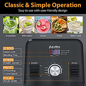 Aeitto Blender for Shakes and Smoothies, Smoothie Blender with 1500-Watt Motor, 68 Oz Large Capacity, 3-Preset Function Blenders for Kitchen for Smoothies/Ice Crush, Frozen Drinks(Black)