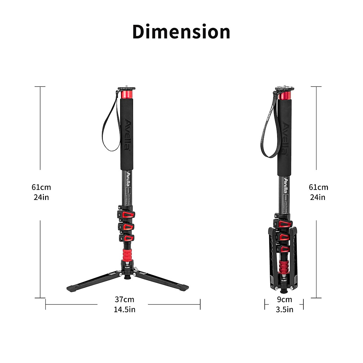 Avella C324D Carbon Fiber 67 Inch Camera Monopod Professional Telescopic Video Monopods Base Tripod for Canon Nikon Sony Olympus Panasonic DSLR Camera