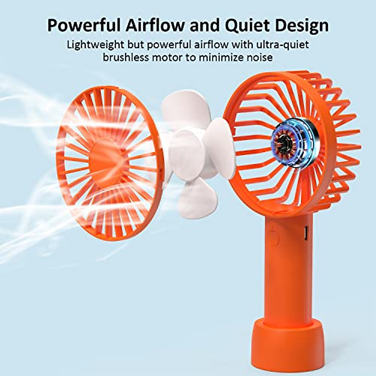 Coolfor Handheld Fan,Mini Portable Fan 2000mAh USB Rechargeable Battery Operated Cooling Hand Fan with 3 Adjustable Speeds for Travel Makeup Office shopping picnic indoor outdoor use(Orange)