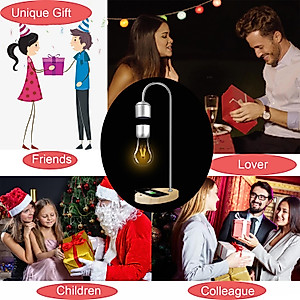 Levitating Light Bulb Floating Lamp Magnetic Levitation Anti-gravity LED Night Lights Cool Lamps for Bedrooms Decor Unique Desk Toys Office Gifts Home Decorations with Wireless Charger (Apple/Android)
