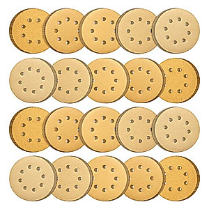 S SATC 100PCS 5 Inch Sanding Discs 60/80/120/150/220 Grits Gold Sanding Discs Hook and Loop 8 Holes Sandpaper Orbital Sander