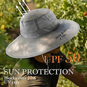 Home Prefer UPF50+ Mens Sun Hat Wide Brim Fishing Hat Airy Womens Sun Protection Hat Gardening Beach Bucket Hat Light Grey