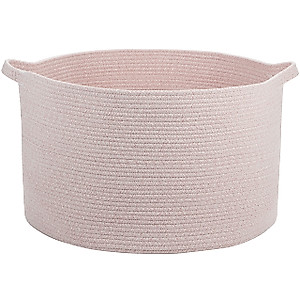 Pink Storage Basket - 22”x14” | Baby Girl Laundry Basket | Toy Bin | Woven Baskets for Storage | Fabric Laundry Baskets for Storage