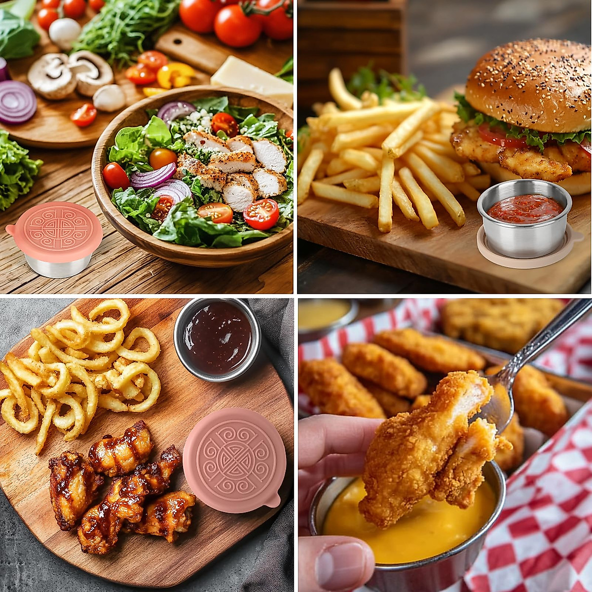 QWEIDHI 6x1.6 Oz Salad Dressing Containers With Lids, Stainless Steel Small Condiment Containers with Leakproof Silicone Lids, Reusable Sauce Containers for Lunch Boxes