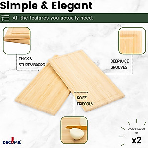 DECOMIL-Bamboo Wood Cutting Board Set of 2, Wood Serving Board, 15.25 x 8.25 Inch Chopping Boards for Charcuterie, Vegetables, Meat, for DIY projects