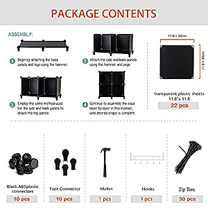 6-Cube Storage Organizer, Closet Organizer Storage shelf Bookcase Bookshelf with Metal Hammer, Storage Cubes Organizer Cabinet for Kids, Closet, Bedroom, Bathroom, (11.8x11.8x11.8 inch), Black