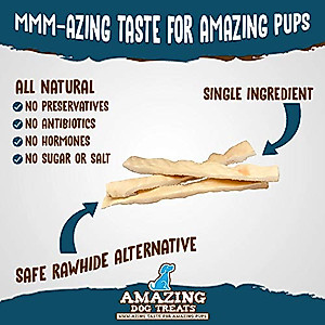 Amazing Dog Treats - Beef Cheek Strips Premium Dog Chew (6 Inch - 6 Pack) - NO Odor - Thick Cut - Rawhide Alternative - Beef Cheek Slice Chip Sticks - No Dyes, Chemicals, or Preservatives