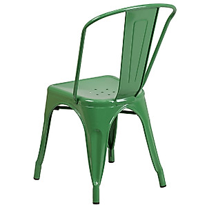 EMMA + OLIVER 4 Pack Green Metal Indoor-Outdoor Stackable Chair - Restaurant Chair - Bistro Chair