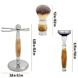 Union Razors SS1 Three Piece Shave Kit, Tiger Eye with Razor, Shaving Brush and Stand, Brown