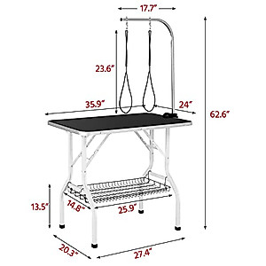 Yaheetech 36'' Dog Grooming Table, Pet Foldable Grooming Table w/Double Loops/Mesh Tray/ Adjustable Arm, Black