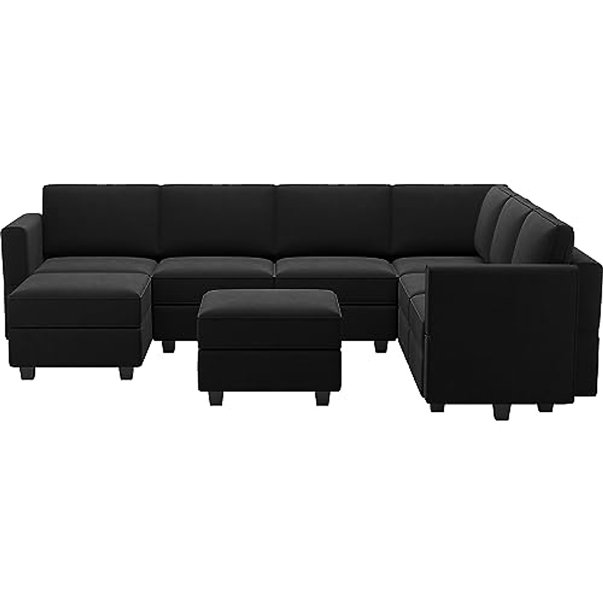 Belffin Modular Sectional Sofa with Storage Seat Oversized U Shaped Couch with Reversible Chaise Sofa Set with Ottoman Velvet Black