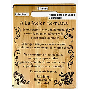 Regalo para Hermana: Tabla de cortar de bambú grabada (22 x 30 cm) Gift for Sister-Engraved bamboo cutting board 9"x12"