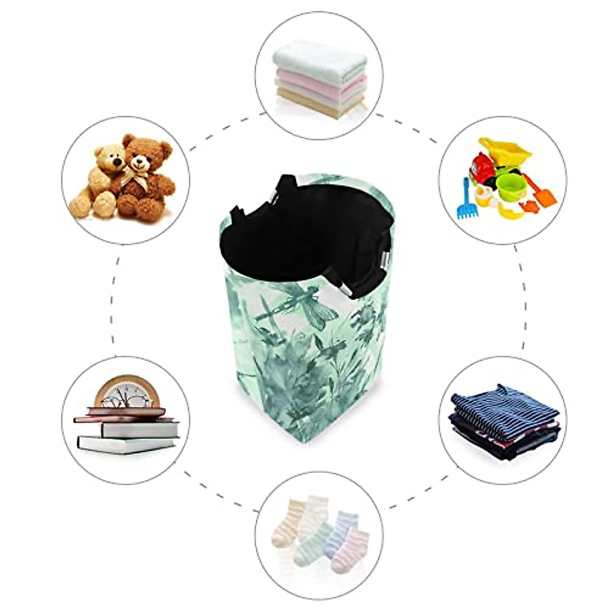 Kigai Beautiful Watercolor Dragonfly Large Laundry Basket, Collapsible Laundry Hamper with Handle, 22L Foldable Laundry Bag for Dirty Clothes