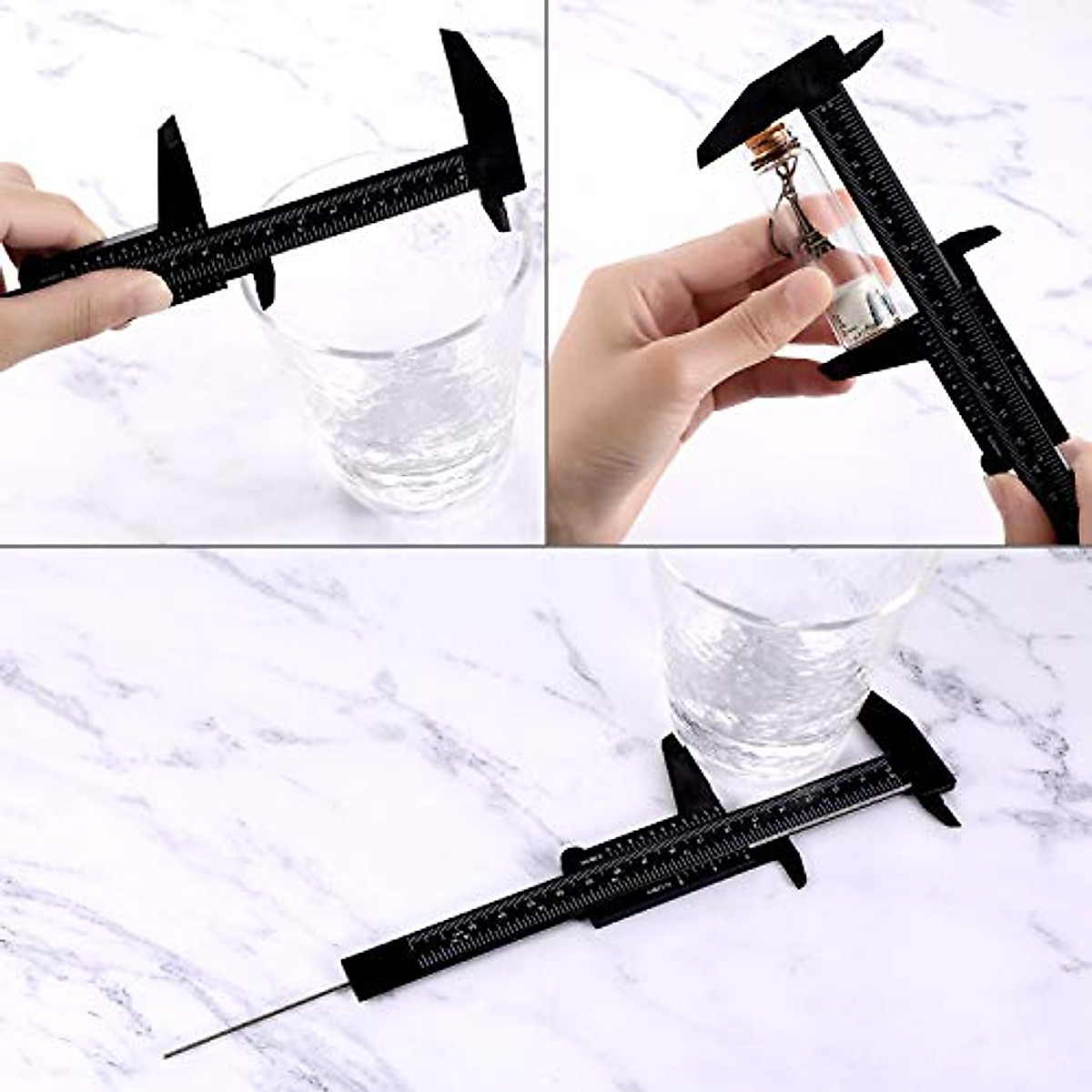 Honoson 10 Pieces 150 mm Mini Plastic Caliper Vernier Caliper Double Scale Sliding Gauge Measuring Tool for Student Office, 0-6 Inch, Black