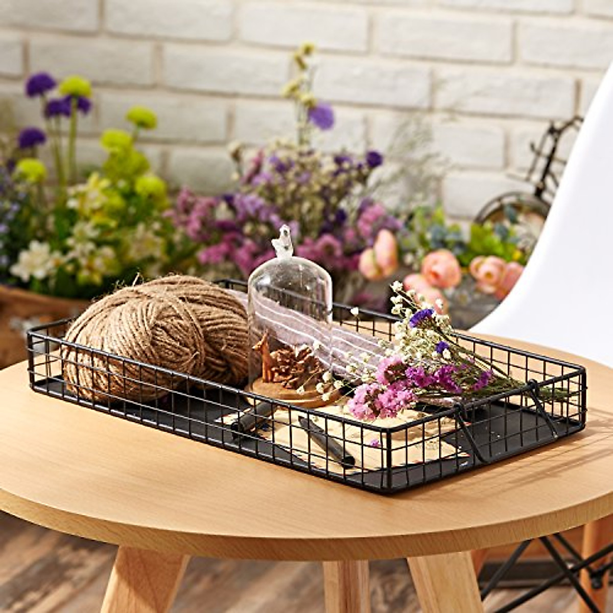 MyGift Black Metal Wire Nesting Serving Trays, Decorative Storage Baskets with Handles, Set of 2