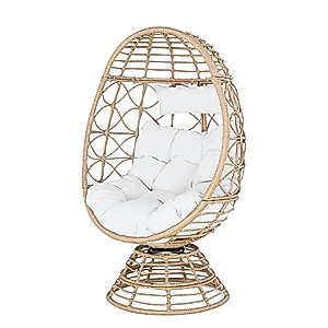 Ulax Furniture Wicker Egg Chair Nest Basket Indoor/Outdoor Lounger for Patio, Backyard, Living Room, Swivel Egg Chair with Cushion