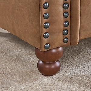 RUNOLIG Chesterfield Sofa, Vintage Tufted Couch with Button Tufted Back and Roll Arms, 3 Seater Couch with Nailhead Trim and Solid Wood Legs, Upholstered Sofas for Living Room, Apartment (Brown)