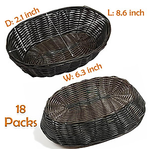 Cheardia 12 Pack Plastic Oval Basket, 8.6 X 6.3 X 2.1 Inch Woven Bread Baskets for Serving Small Empty Gift Baskets, Imitation Rattan Basket for Kitchen Restaurant Centerpiece Display - Dark Brown