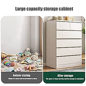 DRAMLOR 6 Drawer Tall White Dresser, Simple and Modern Wood Tall Dressers for Bedroom, 6 Drawer Chest of Drawers Closet Organizers and Storage Suitable for Living Room, Bedroom, Hallway