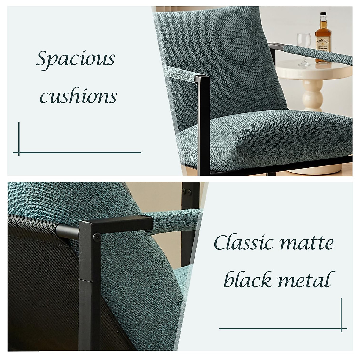 Wimarsbon Modern Accent Chair, Mid Century Sitting Chair with Sponge Cushion, Comfy and Sturdy Lounge Chair with Metal Leg for Bedroom, Living Room, Office,Easy Assembly (Linen - Aqua)