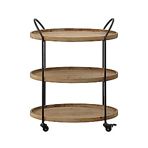 The Urban Port 23-Inch Wood Bar Cart with 3-Tier Storage Trays and Metal Frame, Brown and Black