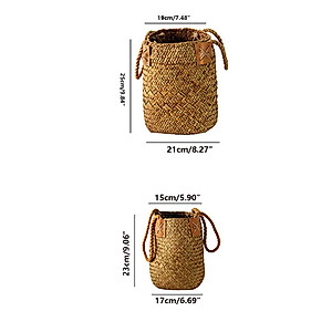 CNAFGBGG 2PCS Seagrass Woven Basket Seagrass Storage Basket Straw Belly Storage Flower Plant Pot Vase Organizer with Handles for Laundry Picnic Grocery