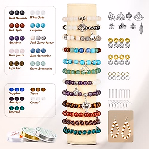UnityStar 535pcs Bracelet Making Kit, Stone Beads for Jewelry 8mm Crystal Natural Gemstone Bracelets Earrings Necklaces Rings DIY, Gift Couples Lovers (UT0032A)
