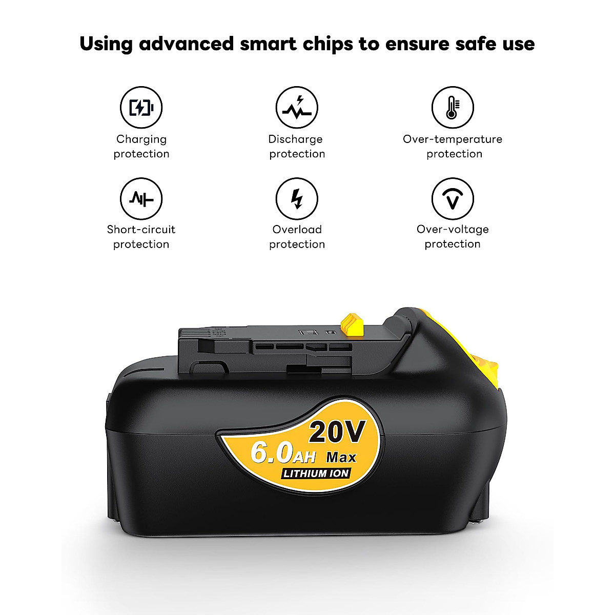 Genuine Capacity 2 Pack 6Ah 20V Max Battery Replacement for Dewalt 20V Battery with USB and USB-C Charging Port, True Capacity Lithium ion Battery Compatible with All 20V Dewalt Cordless Tools