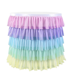HB HBB MAGIC Rainbow Table Skirt Tutu Unicorn Tablecloth for Rectangle Table 6ft Girls Birthday Unicorn Party Baby Shower