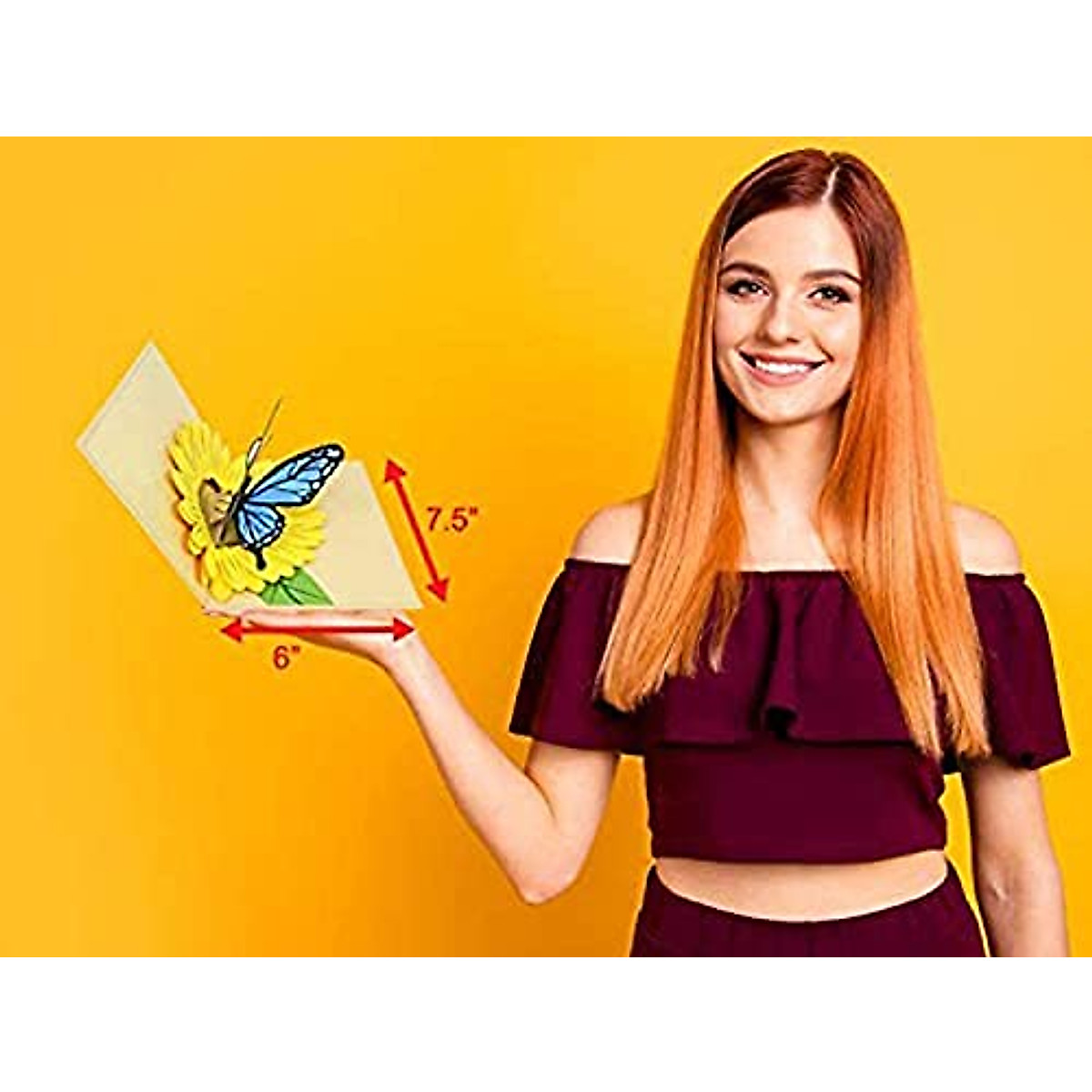 PopLife Blue Butterfly and Sunflower Pop Up Mother's Day Card - 3D Anniversary, Valentine's Day Card, Thank You, Happy Birthday - for Mom, for Wife, for Daughter, for Sister