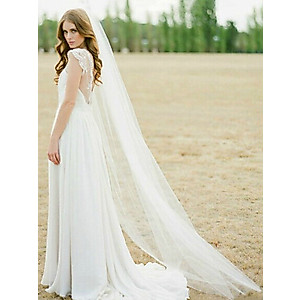 Unsutuo Wedding Veil Comb Bridal Cathedral Veil 1 Tier Drop Veil Wedding Rhinestones Hair Comb for Brides, 118 Inches (Ivory-Raw Cut)