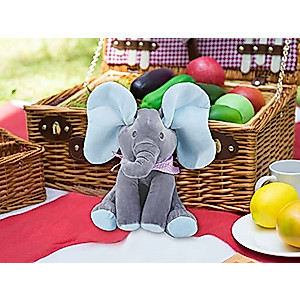 KW-Joey Animated Elephant Toys, Plush Singing Elephant with Ears Moving Electric Plush Toy, Adorable Elephant Stuffed Animal Toy for Baby's Gift, Blue, 12 inches