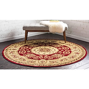 Unique Loom Versailles Collection Traditional Classic Medallion Motif Area Rug (6' 0 x 6' 0 Round, Burgundy/ Ivory)