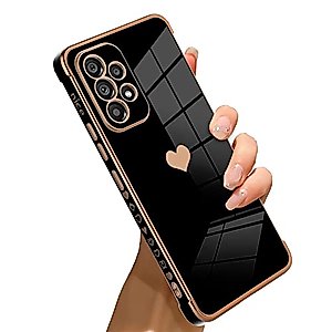 Bonoma Compatible with Samsung Galaxy A53 5G Case Love Heart Plating Electroplate Luxury Elegant Case Camera Protector Soft TPU Shockproof Protective Back Cover Galaxy A53 5G Case -Black