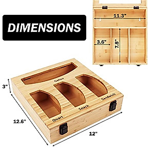 EIDEAL™ | Ziplock Bag Storage Organizer for Kitchen Drawer | Baggie Organizer | Ziploc Plastic Bag Storage | Space Saving Organization | Bamboo Organizer | Ziplock Bag Storage |