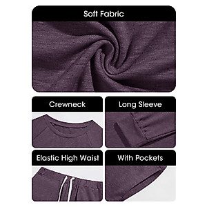 Eurivicy Women's Solid Loungewear Set 2 Piece Long Sleeve Pullover and Drawstring Sweatpants Sport Outfits Sets