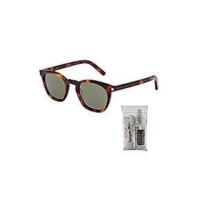 Saint Laurent SL28 003 49MM Havana / Green Square Sunglasses for Men for Women + FREE Complimentary Eyewear Kit, 49