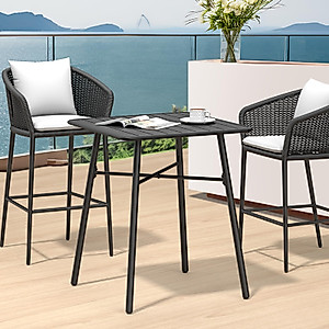 C-Hopetree 41" Counter Height Bar Table, Square Metal Pub Bistro Cocktail Table for Indoor Outdoor Use, Black